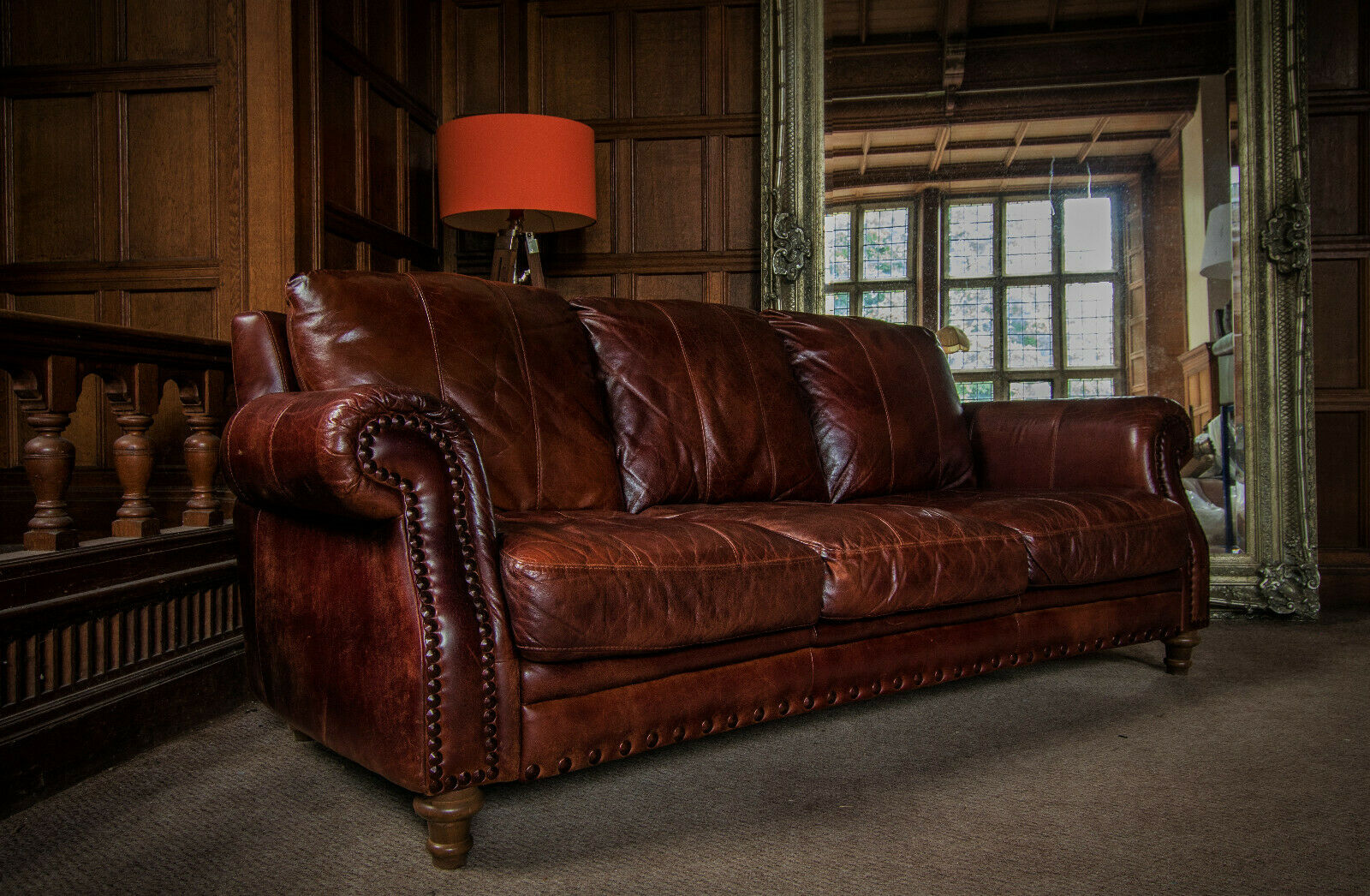 F50-1278 VICTORIAN STYLE CIGAR ANTIQUE BROWN STUD LEATHER CHESTERFIELD ...